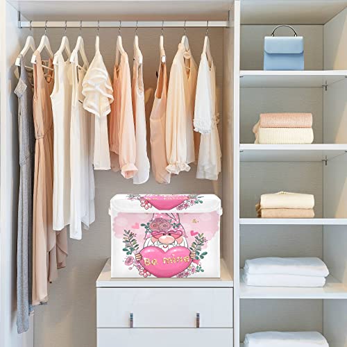 DOMIKING Valentine Gnome Heart Large Storage Bin with Lid Collapsible Shelf Baskets Box with Handles Toys Organizer for Nursery Drawer Shelves Cabinet