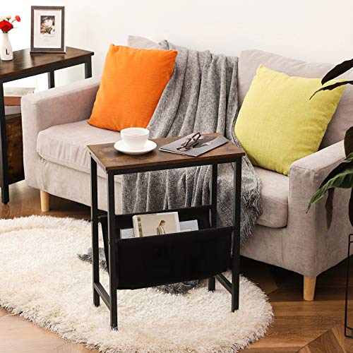 HOOBRO Narrow End Table, Side Table for Small Spaces, Slim Nightstand with Magazine Holder, Modern Skinny Sofa Table, 24.6 in Width Bedside Table, Snack Couch Table, Rustic Brown and Black BF41BZ01G1