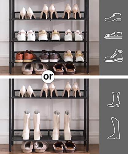 Kavonty Shoe Rack 5 Tier,Shoe Rack Organizer for Closet Entryway with Storage Shelves and Spacious Top,20-25 Pairs Shoes,Shoe Shelf, Steel Frame,Industrial, Rustic Brown and Black
