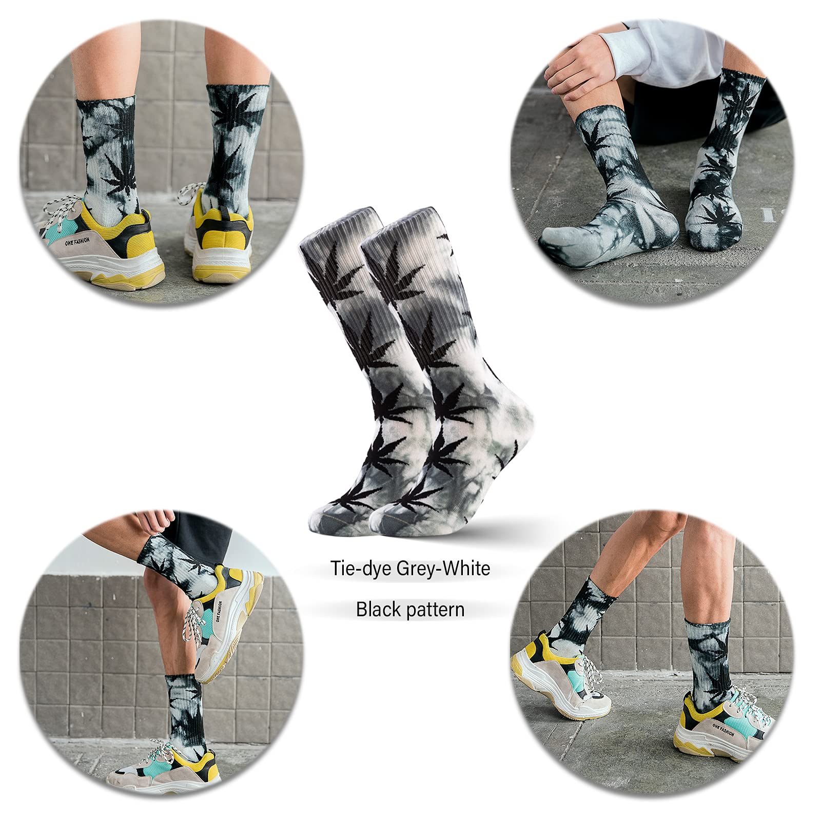 CAPER 5 Pairs Tie Dye Long Socks, Crazy Pattern Design High Crew Hip-hop Socks Gifts, Unisex…