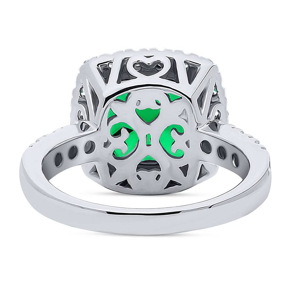 BERRICLE Sterling Silver Halo Green Cushion Cut Cubic Zirconia CZ Statement Cocktail Fashion Ring for Women, Rhodium Plated Size 7