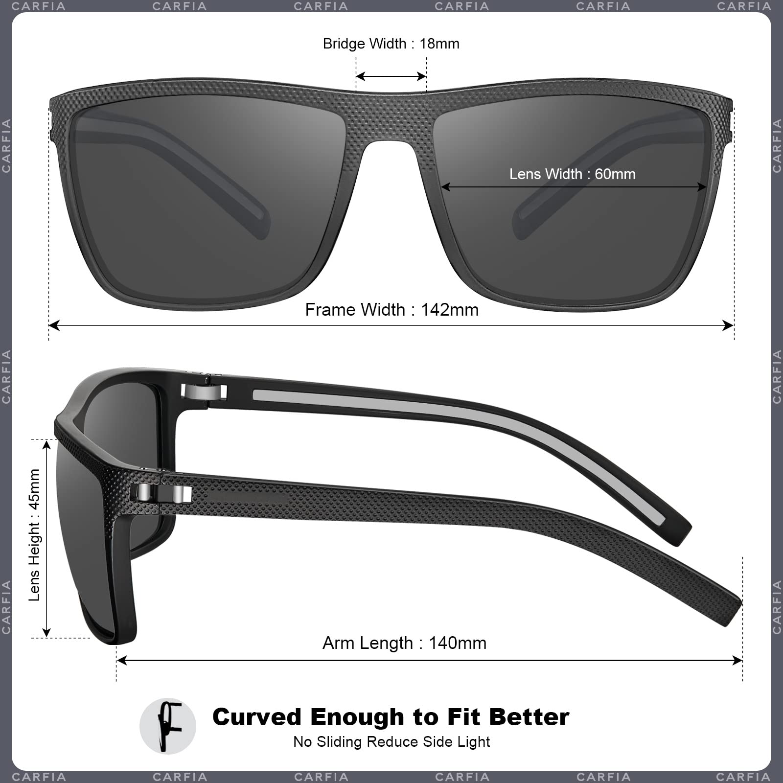 CARFIA Polarized Men's Sunglasses Unbreakable Frame Spring Hinge Flexible Material for Small/Medium/Large Head CA5500