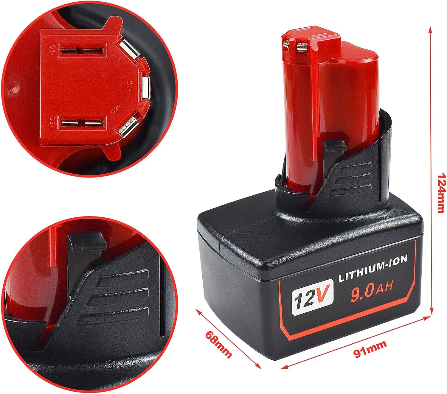 CHAUNVEN Battery 12V 9.0Ah M12 Battery Replacement for Milwaukee M12 Battery 48-11-2440 48-11-2402 48-11-2411 fit M12 12-Volt Cordless Tools 2 Pack