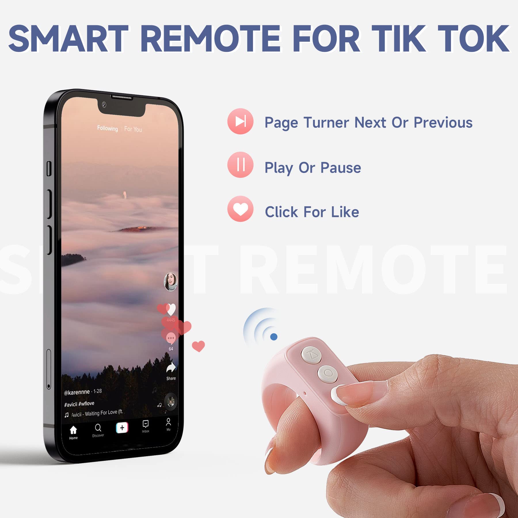 CKG Tiktok Scrolling Ring, Tiktok Remote Control for Android and iPone, Bluetooth Remote Clicker Control, Minimalist Style and Smart Make Life Easier - Lovely Pink