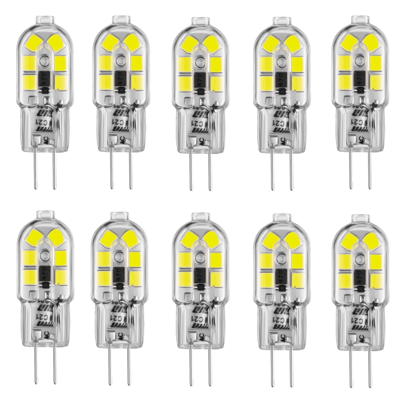 G4 LED Bulb 12V G4 JC Bi-Pin Base, 2W Equivalent to Halogen lamp 20W, 3000K Warm White, NOT Dimmable, Suitable for Landscape Bulbs 10 Pack