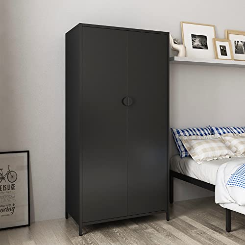 MIOCASA Steel Storage Cabinet Metal Locker 2 Door Wardrobe Armoire Closet with Hanging Rod for Bedroom, Changing Room, Laundry Room, Office