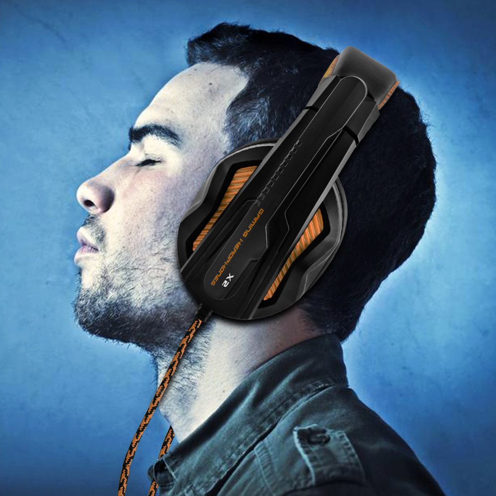 Gaming Headset,DLAND 3.5mm Wired Bass Stereo Noise Isolation Gaming Headphones with Mic for Laptop Computer, Cellphone, PS4 and so on- Volume Control (Black and Orange)