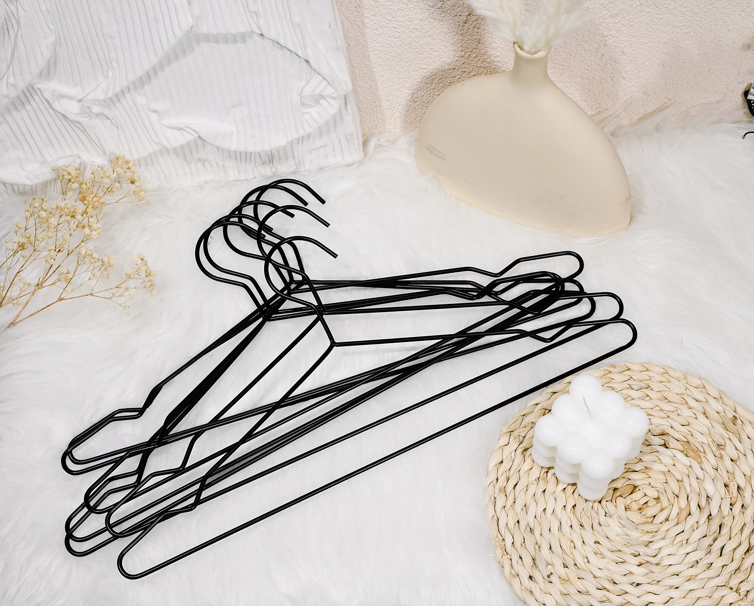 SYNHOZZ 16.5" Heavy Duty Matte Black Metal Hangers 20 Pack, Wire Black Clothes Hangers for Coat Suit, Shirts, Dress, Pants，Camisole Wedding Dress (Black, 20Pack)