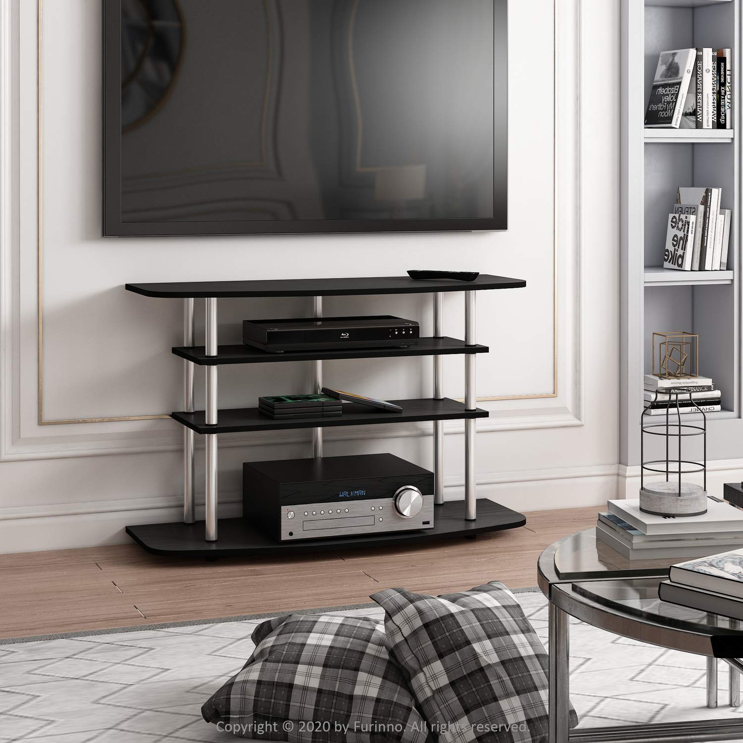 Furinno Frans Turn-N-Tube TV Stand for TV Size up to 43 Inch, 4-Tier, Black Oak
