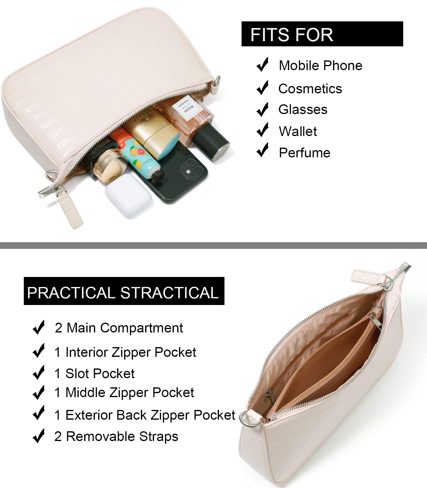 NIUEIMEE ZHOU 90s Shoulder Bag for Women Vegan Leather Crocodile Purse Classic Clutch Handbag