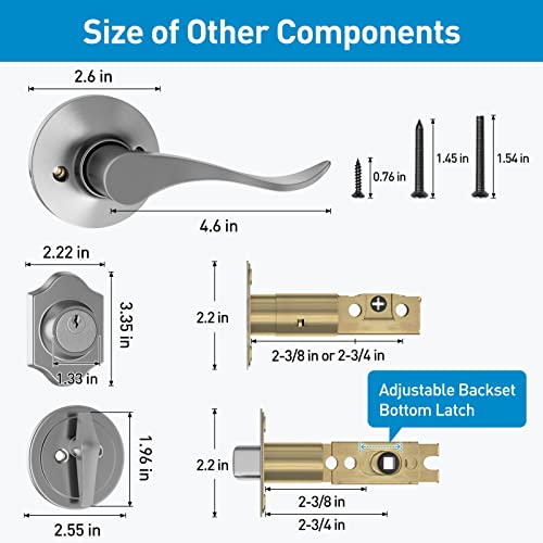 HOSOM Front Door Handle Set, Exterior Door Lock Set with Deadbolt, Single Cylinder, Reversible for Right and Left Handed Doors, Satin Nickel