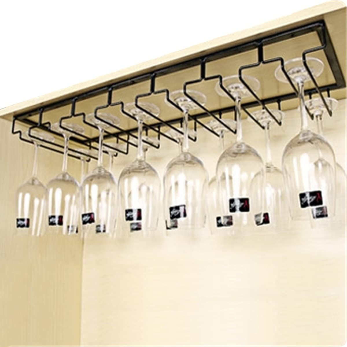 Black Wine Glass Rack, Under Cabinet Wine Glass Holder Stemware Rack - Hanging Goblet Holder for Cabinet Kitchen (Color : Black, Size : 7-rows)