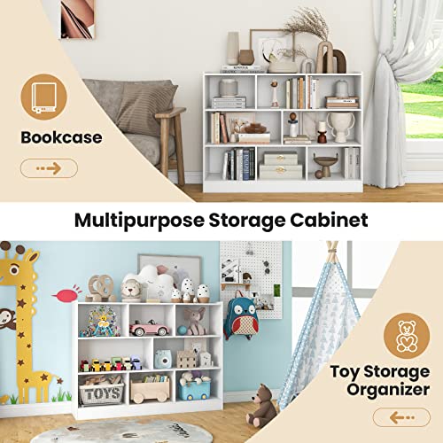 IFANNY 3 Tier Bookcase, Modern Bookshelf with 8 Storage Cubes, Wood Storage Cube Shelves, Small Bookshelves for Small Spaces, Book Shelf for Bedroom, Living Room, Home Office (White)
