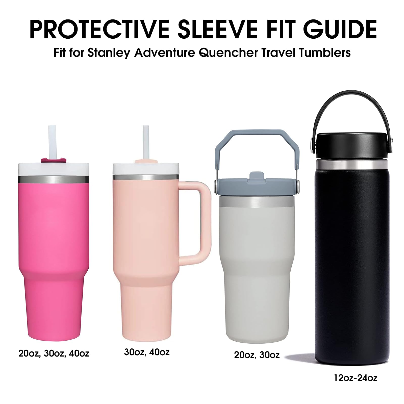 Bougimal Straw Cover Fit for Stanley Quencher H2.0 40 oz 30 oz Tumbler with Handle & Stanley IceFlow 20oz 30oz, Protective Silicone Cup Boots Reusable, Stanley Cup Accessories, Rainbow