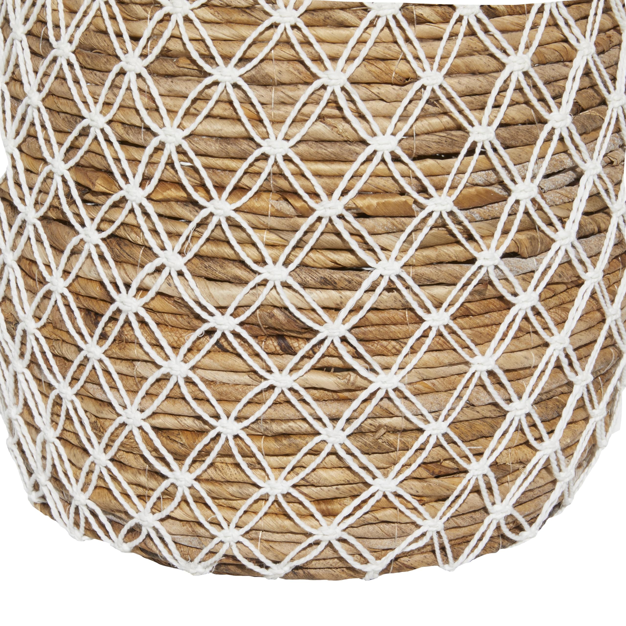 Deco 79 Banana Leaf Handmade Decorative and Functional Storage Basket String Detail Basket Organizer with Handles, Set of 2 Basket for Storage 19", 17"H, Brown