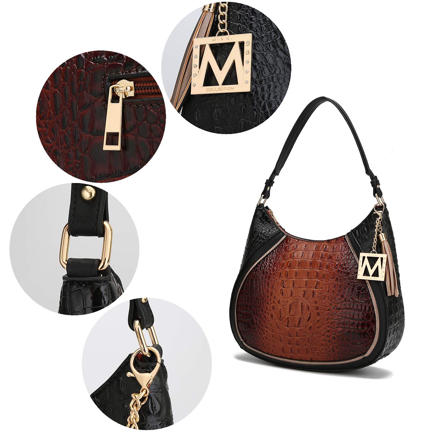 MKF Hobo Bag for Womens Fashion – PU Leather Shoulder Purse Tassel, M Charm – Top Handle Multi-pocket Handbag Black