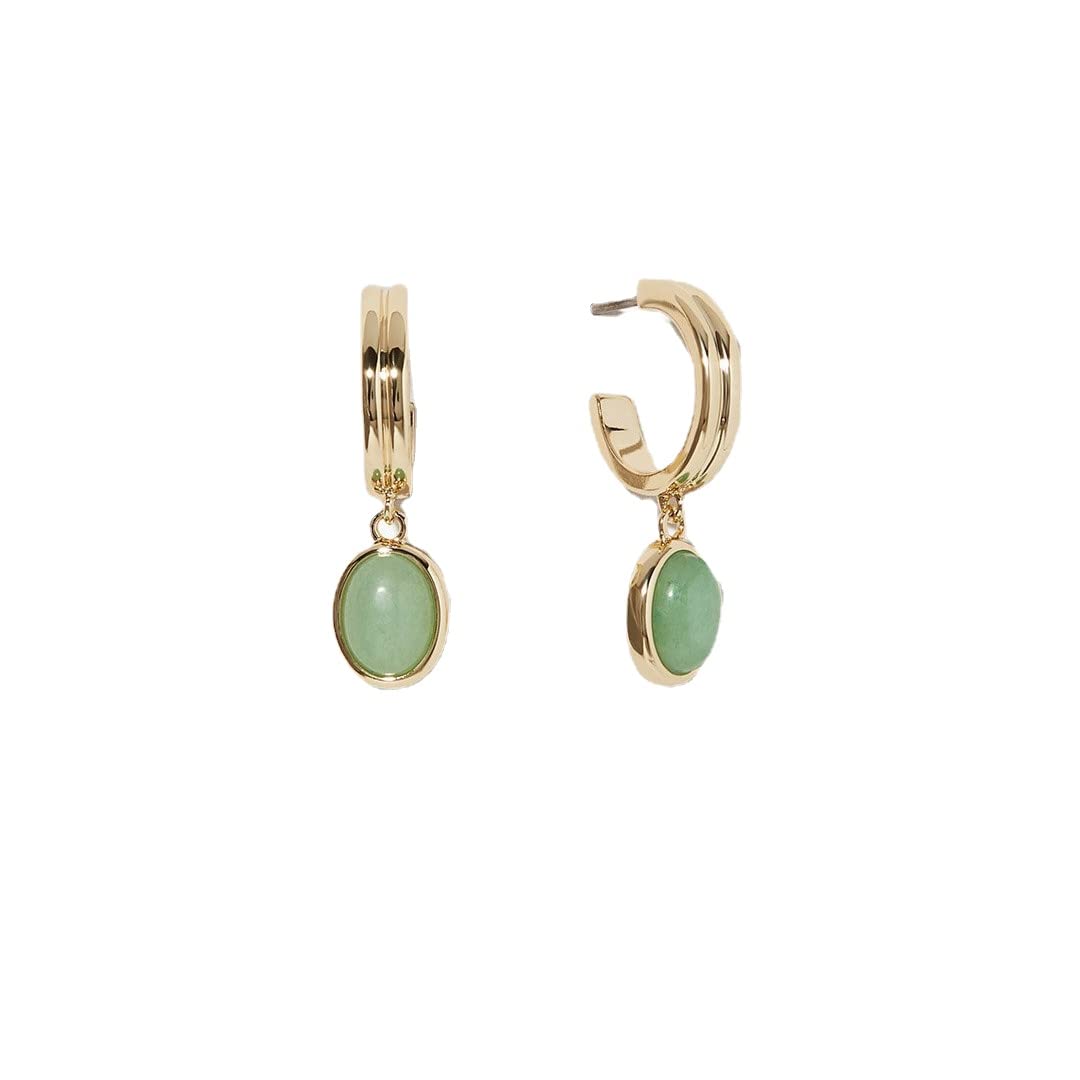 Candro CANDRO 18K Genuine Gold Plated Natural Green Aventurine Women's Earrings, S925 Silver Needle Anti-allergy Lasting Gloss Craft, Vintage Elegant Green Pendant Earrings, Gift Friends Family