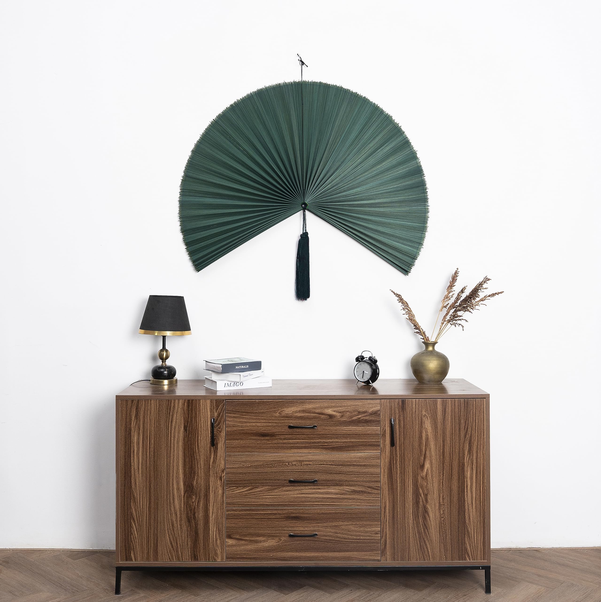 KOLWOVEN Rustic Fan - Bedroom Wall Decor Above Bed -Giant Bamboo Fan - Over Bed Wall Decor- Beautiful Wall Art for Apartment, Room, Home Decoration (Extra Large 47''x24'', Dark Teal)