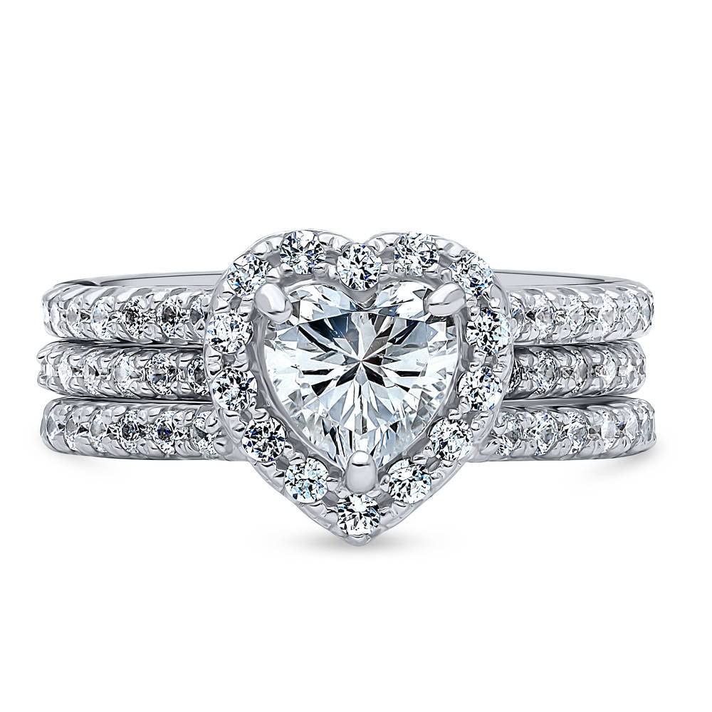 BERRICLE Sterling Silver Halo Wedding Engagement Rings Cubic Zirconia CZ Heart Insert Ring Set for Women, Rhodium Plated Size 10
