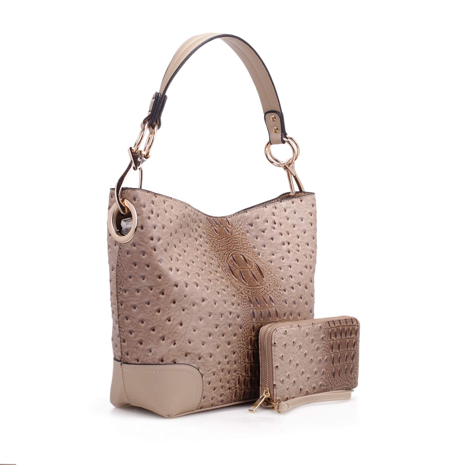 MKF Set Hobo Bag for Women & Wristlet Wallet – PU Leather Designer Handbag Purse – Shoulder Strap Lady Fashion, Beige Cognac