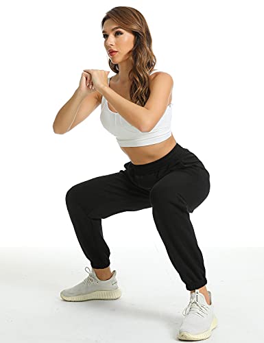 Blooming Jelly Womens Black Sweatpants High Waisted Running Workout Lounge Joggers with Pockets(XL,Black)