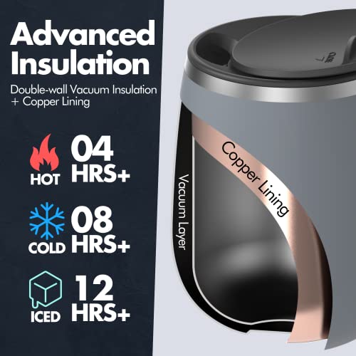 GRANDTIES Insulated Coffee Mug with Handle - Sliding Lid for Splash-Proof 16 oz Wine Glass Shape Thermos Tumbler with Double Walled Vacuum Stainless Steel to Keeps Beverages Hot or Cold - Cobalt Blue