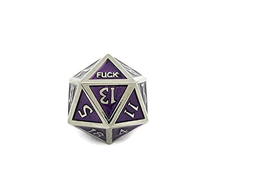 Purple Silver Metal D20 F*** Dice Critical Fail F 20 Sided Die Set DND Blue White Color Number for Role Playing Game Dungeons and Dragons D&D Pathfinder Shadowrun and Math Teaching