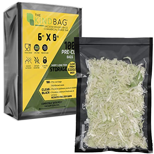 The Kind Bag Vacuum Seal Bags for Food; Food Grade, BPA Free & Freezer Safe; Airtight, Odor Free and Moisture Free; Commercial Grade 3mil Clear & Black; 6x8 inch Pre Cut Bags (100ct)