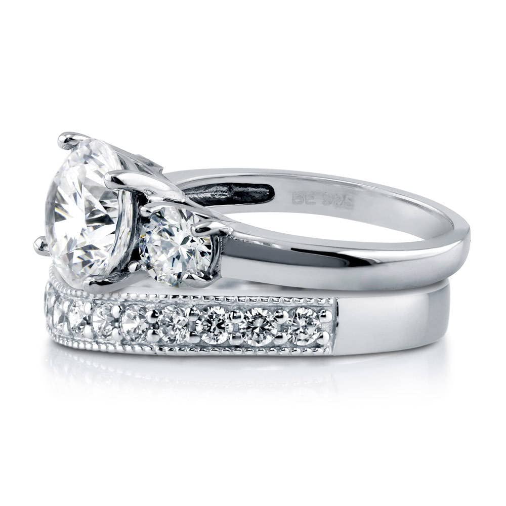 BERRICLE Sterling Silver 3-Stone Wedding Engagement Rings Round Cubic Zirconia CZ Ring Set for Women, Rhodium Plated Size 5.5