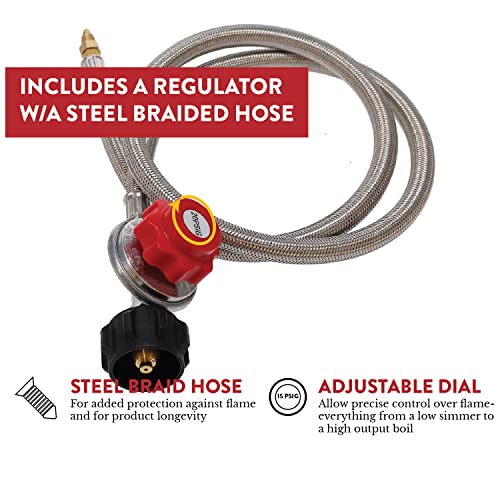GasOne Single Burner Propane Stove β Square Heavy-Duty Propane Burner β Outdoor Burner with Adjustable 0-20PSI Regulator and Steel Braided Hose β Ideal for Home Brewing, Turkey Fry