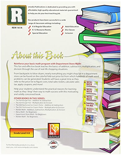Remedia Publications REM161A Department Store Math, Game Book, 8.2" Wide, 11" Length, 0.2" Height (6 per Package)