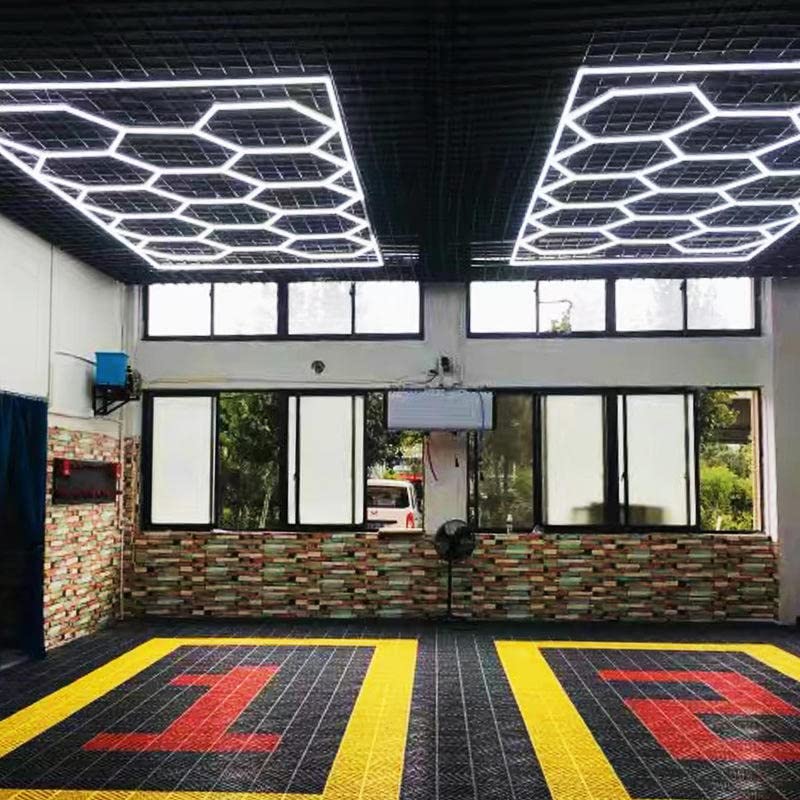 Car Detailing Hexagon Led Garage Light, 15 Hexagonal Honeycomb Grid Systems Led Shop Lights for Garage/Workshop W/White Border, IP54 AC 110V(15.88 fts x 7.98 fts)