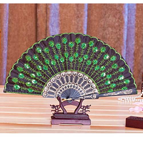 CANIGHT Peacock Hand Fan Pcs Handmade Sequins Peacock Dancing s Foldable Sequin Hand s for Women Peacock Folding Spanish Hand Flower Folding Summer Handheld Silk 2 Peacock Fans