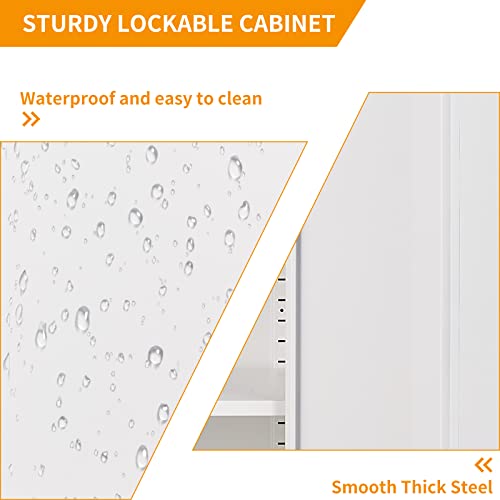 Metal Storage Cabinet with 2 Doors, Lockable Steel Storage Cabinet with 2 Doors and Adjustable Shelves, Steel Lockable File Cabinet, Locking Tool Cabinets for Office,Home,Garage