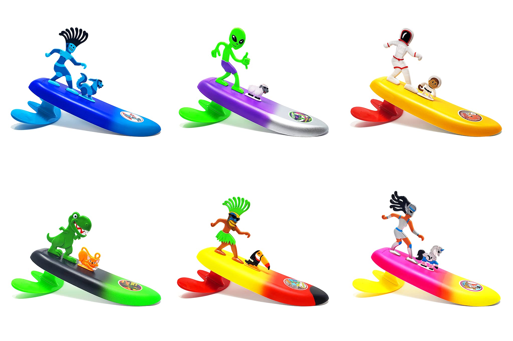 Surfer Dudes Legends & Surfer Pets Wave Powered Mini-Surfer, Pet and Surfboard Beach Toy - Teahupo'o Tiki and Toucan Tiki