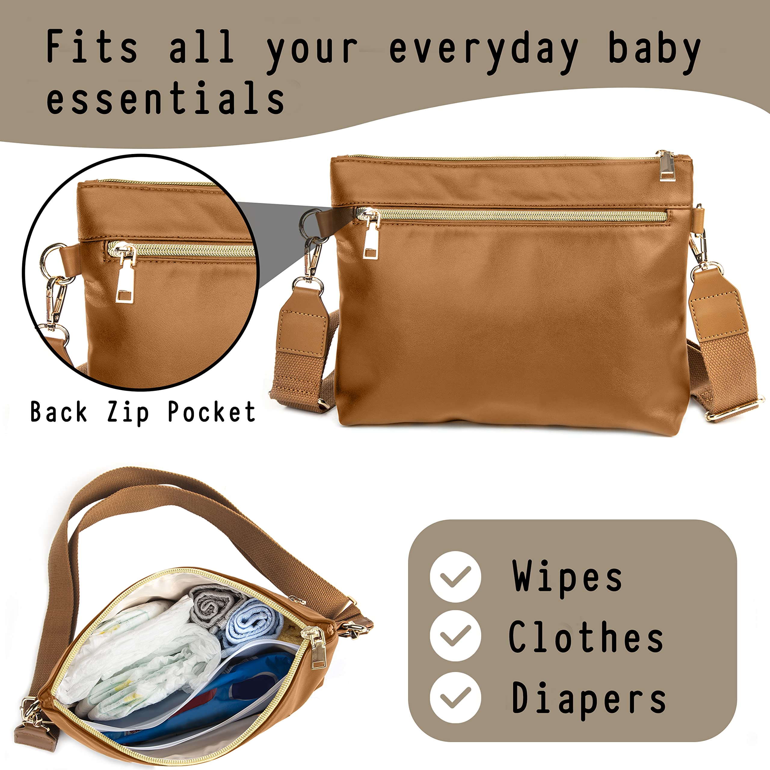 Brite Tools Leather Crossbody Diaper Clutch Bag Refillable Wipes Holder Dispenser Small Crossbody Wristlet Designer Purse (Brown)