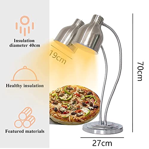 Dual 250W Bulb Commercial Food Heat Lamp, Buffet Server Plate Warmer Lamp Head Catering Portable Food Warmer Light Unit Double Head Multi-Directional Adjustment,Copper