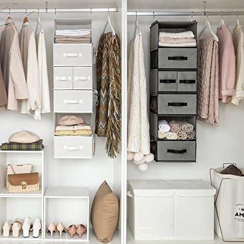 GRANNY SAYS Hanging Closet Organizer 6 Shelves, Closet Organization and Storage with 5 Different Drawers, 6 Side Pockets Wardrobe Clothes Organizer for Closet, Gray, 1-Pack