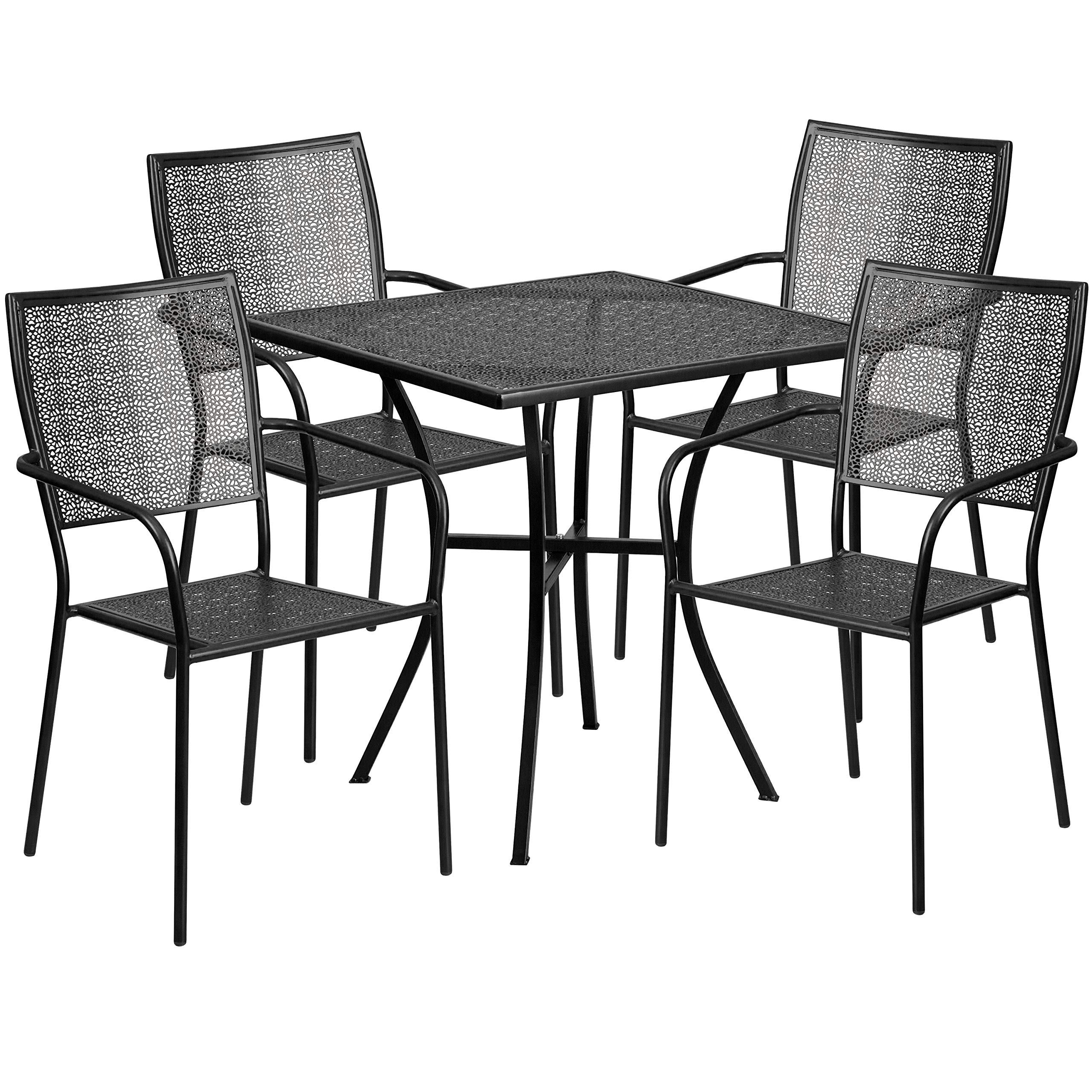 Flash Furniture Oia Commercial Grade 35.5" Square Black Indoor-Outdoor Steel Patio Table Set with 4 Square Back Chairs