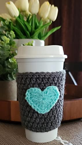 Cup Cozy Sleeve, Reusable Coffee and Tea Cup Cover (Grey and Mint)