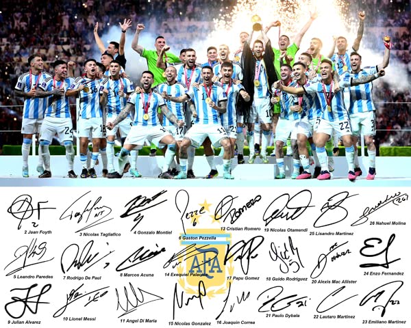 Ikonic Fotohaus Argentina World Cup Champions Lionel Messi Di Maria De Paul Alvarez Dybala Martinez Team Signed Photo Autograph Print Wall Art Home Decor