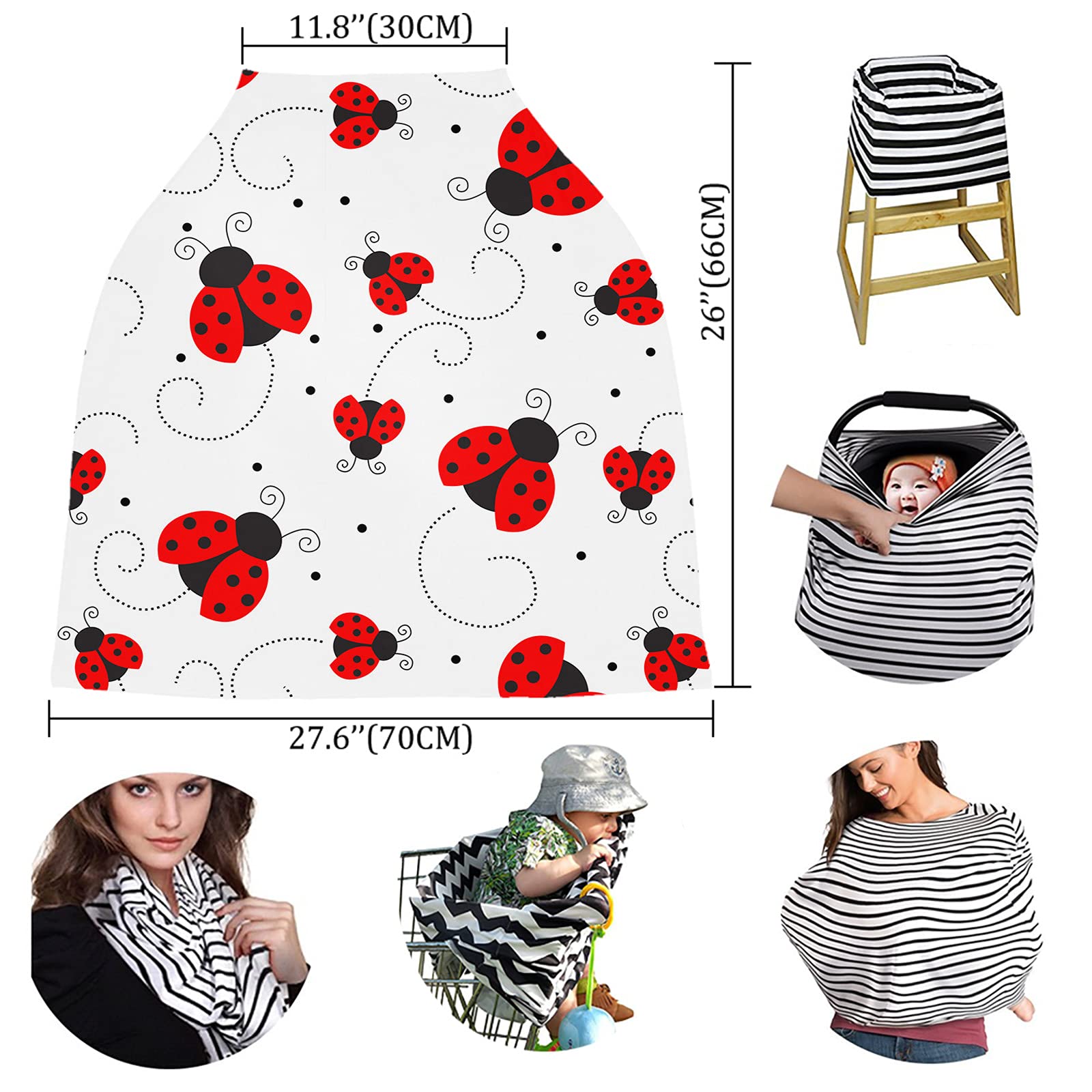 Car Seat Cover for Babies Ladybug Dotted Texture Soft Breathable Infant Stroller/Shopping Cart/High Chair Cover,Stretchy Car Seat Canopy 26''x27.6''