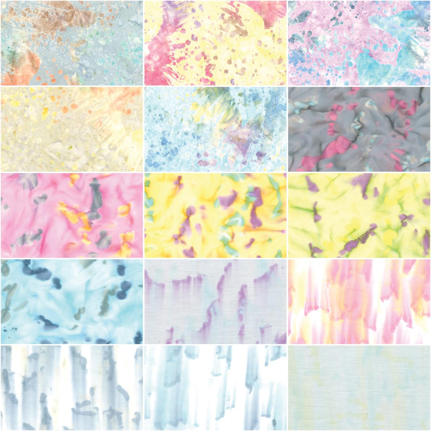 Bali Batik Paint Palette Pastel 5X5 Pack 42 5-inch Squares Charm Pack Benartex