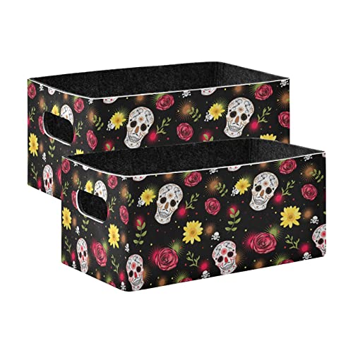 Mexican Skull Storage Basket Felt Storage Bin Collapsible Toy Boxs Convenient Box Organizer for Kids Bedroom Magazine
