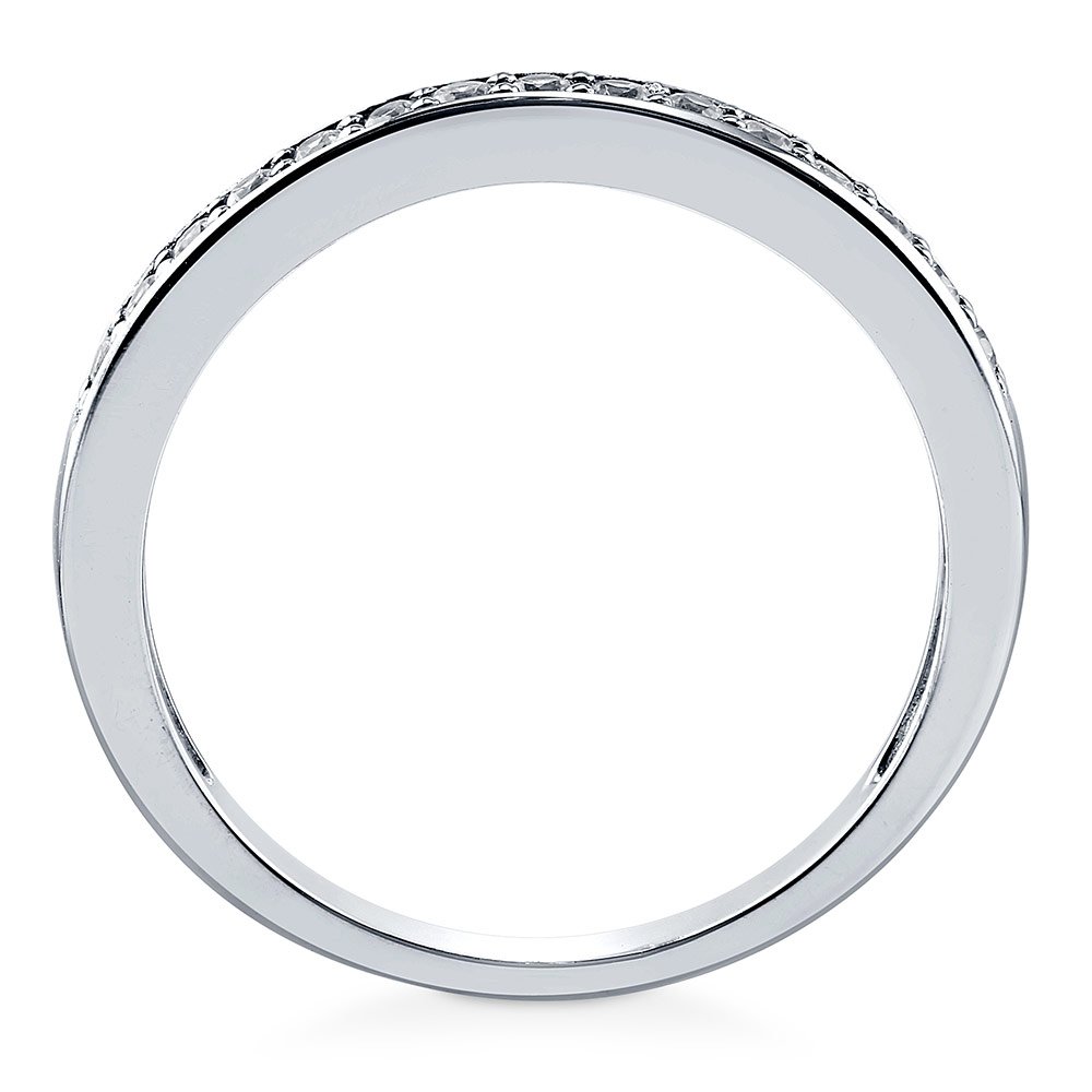 BERRICLE Sterling Silver Wedding Rings Pave Set Cubic Zirconia CZ Half Eternity Ring for Women, Rhodium Plated Size 4