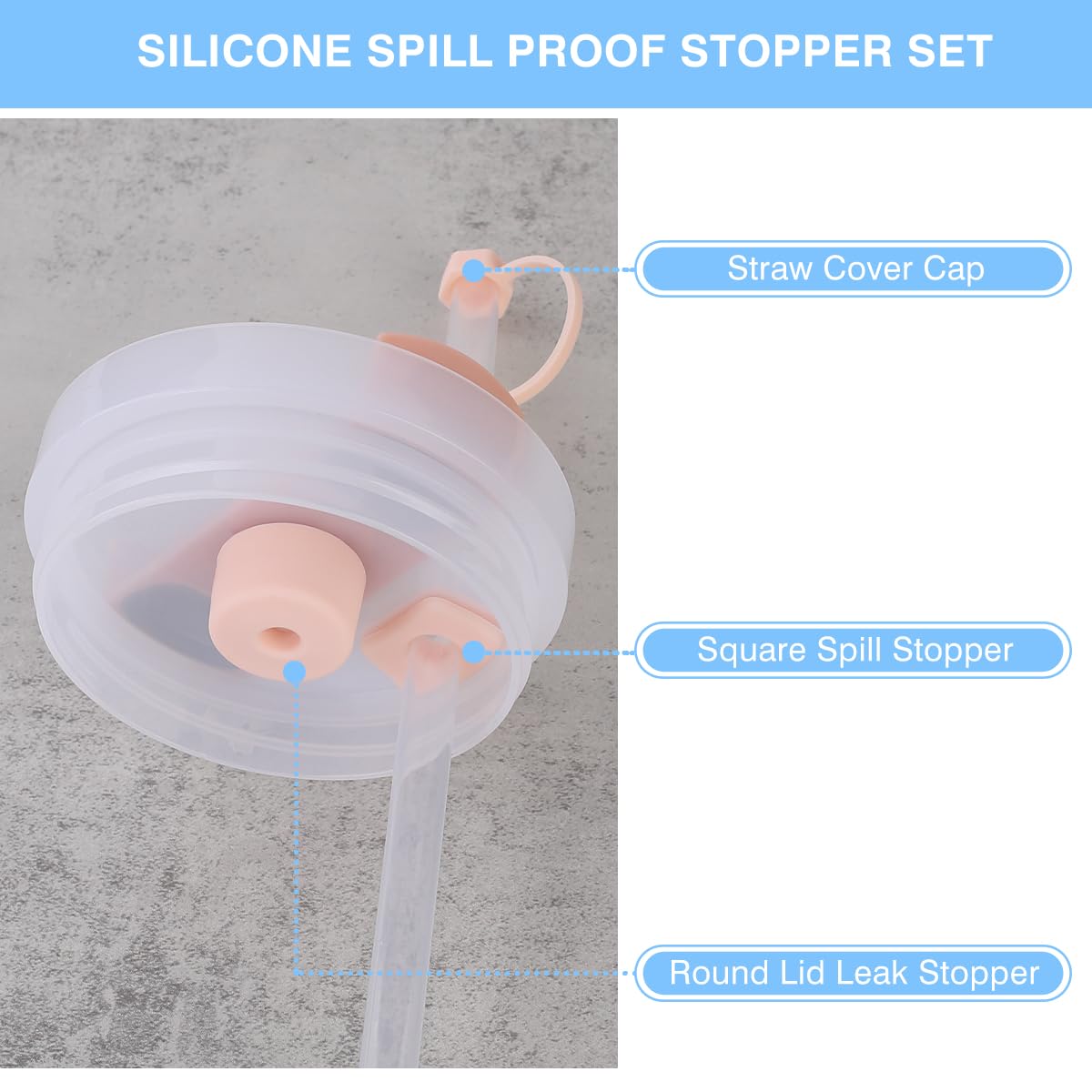 BGAANM Silicone Spill Proof Stopper Set Compatible with Stanley Quencher H2.0 FlowState Tumbler 40oz/ 30oz, Accessories Include 2 Straw Cover Cap, 2 Square Spill Stopper, 2 Round Leak Stopper (White)