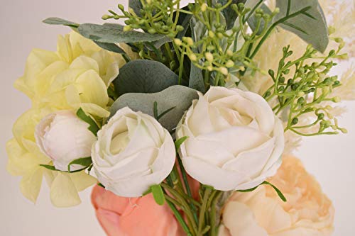 LACKINGONE Artificial Flower Plants Silk Flowers with Stems Simulation Rose Hydrangea Faux Flower Arrangements Home Garden Office Wedding Decor White Blue Yellow Fake Flower Centerpieces for Tables