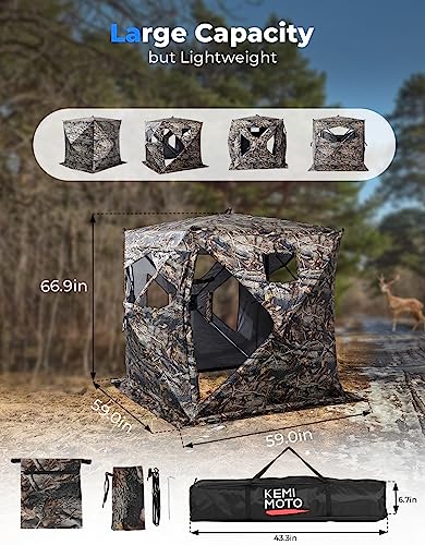 KEMIMOTO Hunting Blind 2-3 Person, See Through Ground Blind 270 Degree Pop Up, Portable Camo Tent for Deer & Turkey Hunting