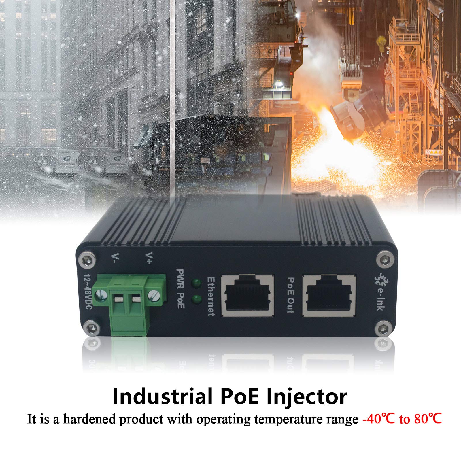 Gigabit PoE Injector, Industrial Gigabit PoE+ Injector,Non PoE to PoE Adapter,IEEE802.3 at 30W Hardened POE Adapter with 12-48V DC Input DIN- Rail,Distance Up to 100 Meters (328 ft)