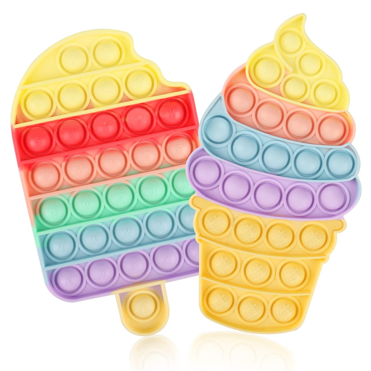SYAEQ 2PCS Push Bubble Pop Fidget Sensory Toy, Autism Special Needs Silicone Stress Reliever Toy, Anti-Anxiety Squeeze Sensory Toy for Kids Teens Adults Girls Boys (IceCreamCone)